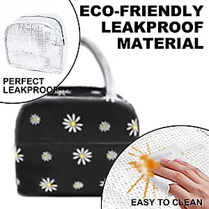 Sonuimy Insulated Lunch Bag Women, Reusable Cute Tote Lunch Box for Adult & Men, Leakproof Cooler Lunch Bags for Work Office Travel Picnic (Black with White Daisy)