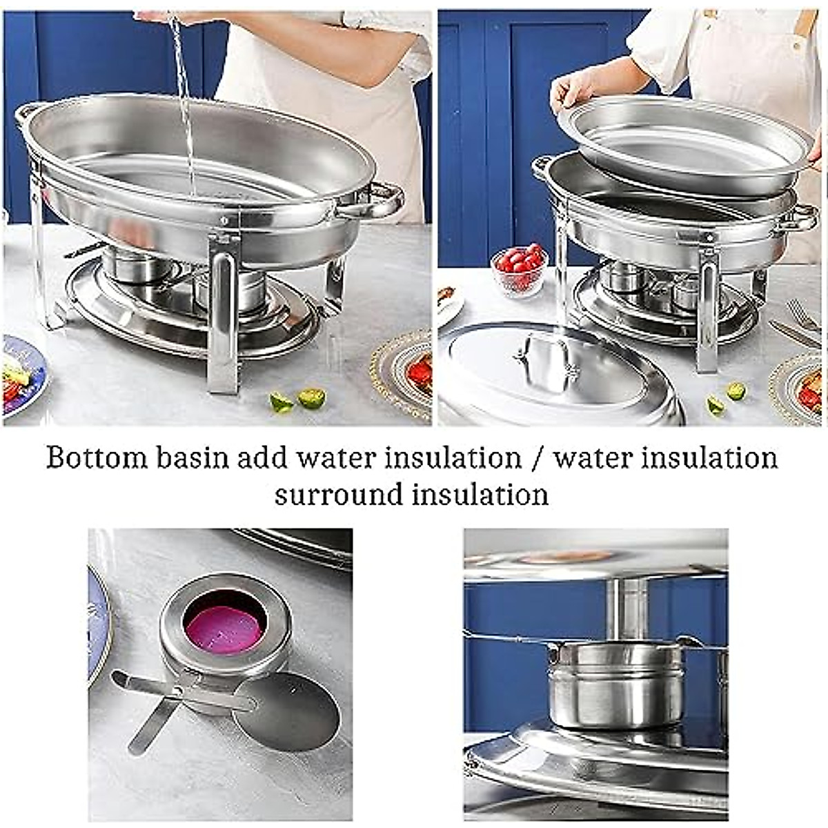 Oval Chafing Dish Set, Stainless Steel Food Warmer for Caterings Banquet Parties, Buffet Server Warming Tray with Water Pans and Fuel Holders
