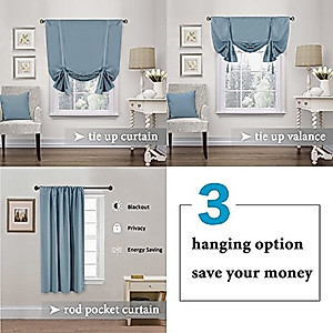 H.VERSAILTEX Thermal Insulated Blackout Adjustable Tie Up Shade Curtain Window Treatment (Rod Pocket Panel, 42 inches W x 63 inches L，Stone Blue)