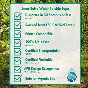 SmartSolve Water-Soluble Tape | 1” x 30 Yards | Dissolves Quickly in Water | Self Adhesive | Mask for Hydrographics & Double Dipping | Crafts & Labels | Biodegradable | Eco-Friendly