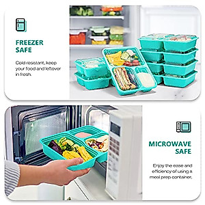 Glotoch Meal Prep Container Reusable, 34 oz 3 Compartment To Go Plastic Food Prep Containers,Disposable Divided Food Storage Containers with Lids for Leftover,BPA Free,Microwave Safe,Green 8 Pack