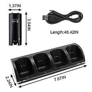 Four Charger Dock for Wii Remote, TechKen Remote Control Charger Docking Station with 4 Rechargeable Batteries from Nintendo Wii Rometo Control