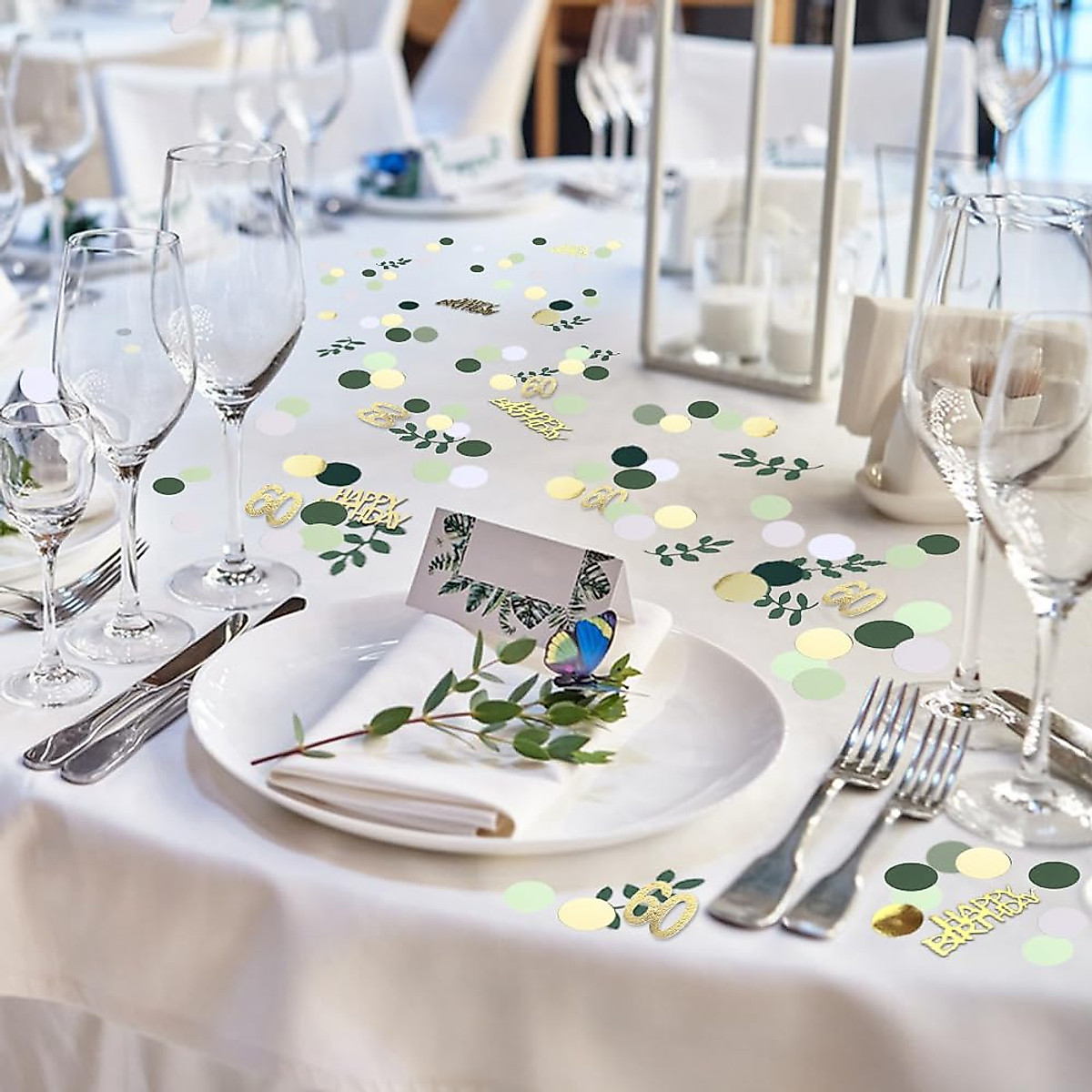 Sage Green 60th Happy Birthday Confetti, 60th Birthday Table Decorations Scatter Confetti Birthday Cake Confetti, Green Gold Foil Confetti Decorations for 60th Birthday Woman Men Party Decor 230 Pcs