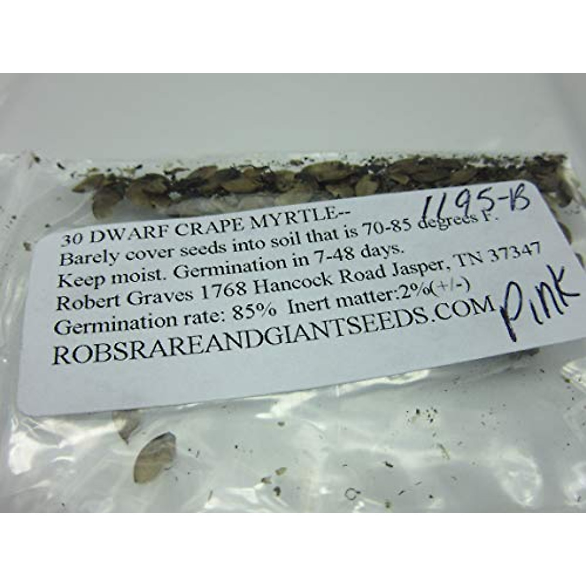 1195B-Dwarf Pink Crape Myrtle (Lagerstroemia Indica) Seeds by Robsrareandgiantseeds UPC0764425788461 Non-GMO,Organic,USA Grower,Bonsai,Showy, Butterfly Flower,1195-B Package of 10 Seeds