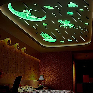 MESU Glow in The Dark Stickers Unicorn Wall Decals Moon Fairy Luminous Ceiling Decor for Girls Kids Room Nursery Unicorn