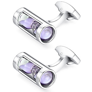HONEY BEAR Hourglass Funnel Sand Timer Cufflinks for Mens Steel Wedding Gift (Purple)