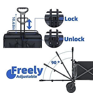 Collapsible Wagon Folding Cart, Foldable Heavy Duty Beach Wagon Cart with Brakes 360°Swivel Big Front Wheels for All Terrain, Utility Grocery Wagon with 400lbs Large Capacity for Garden Fishing