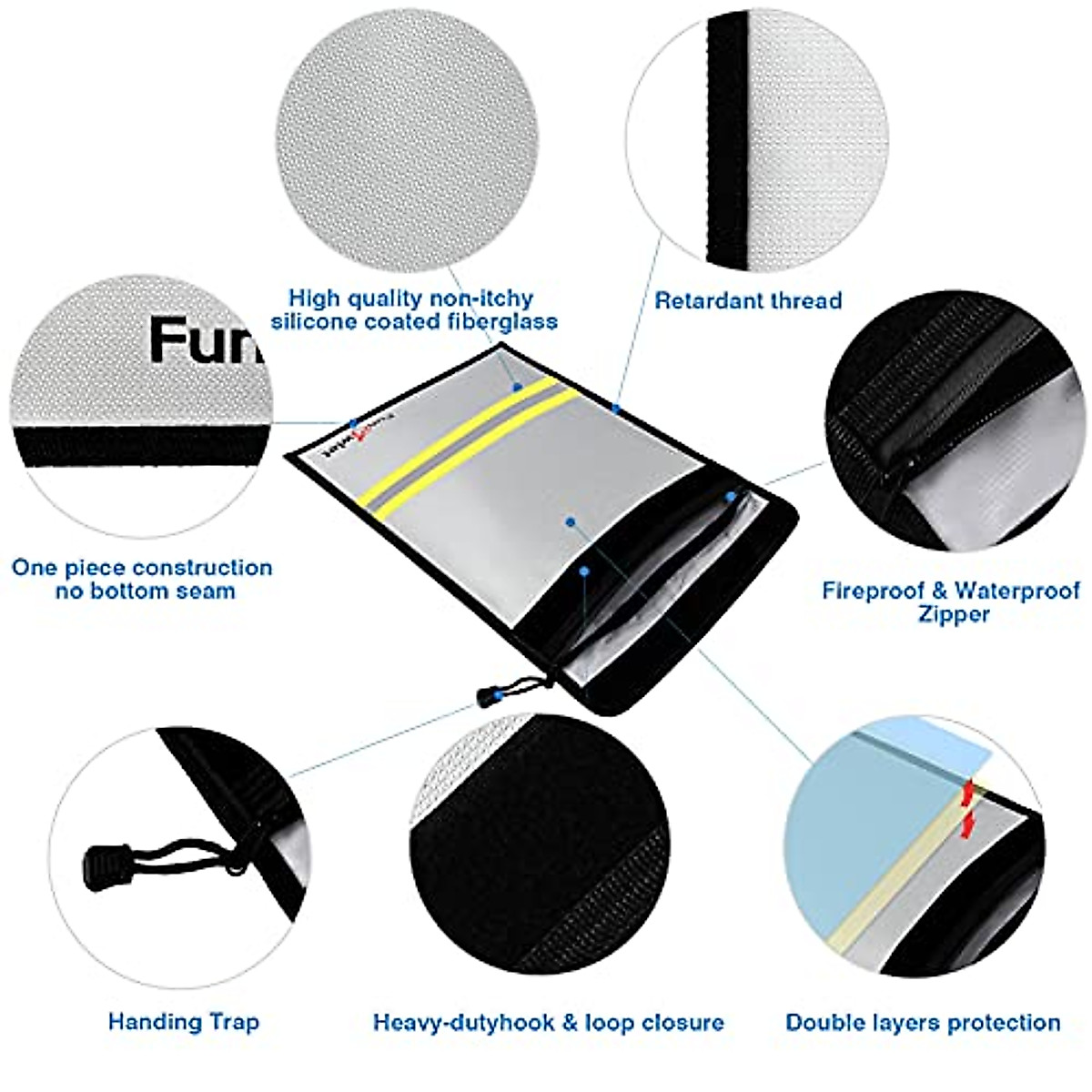 Fireproof Waterproof Money Document Bag - 15" x 11" Upgraded Zipper Bags, Fire & Water Resistant Storage Organizer Pouch for A4 A5 Documents Holder,File,Cash,Jewelry,Passport,Tablet,Laptop (Gray)