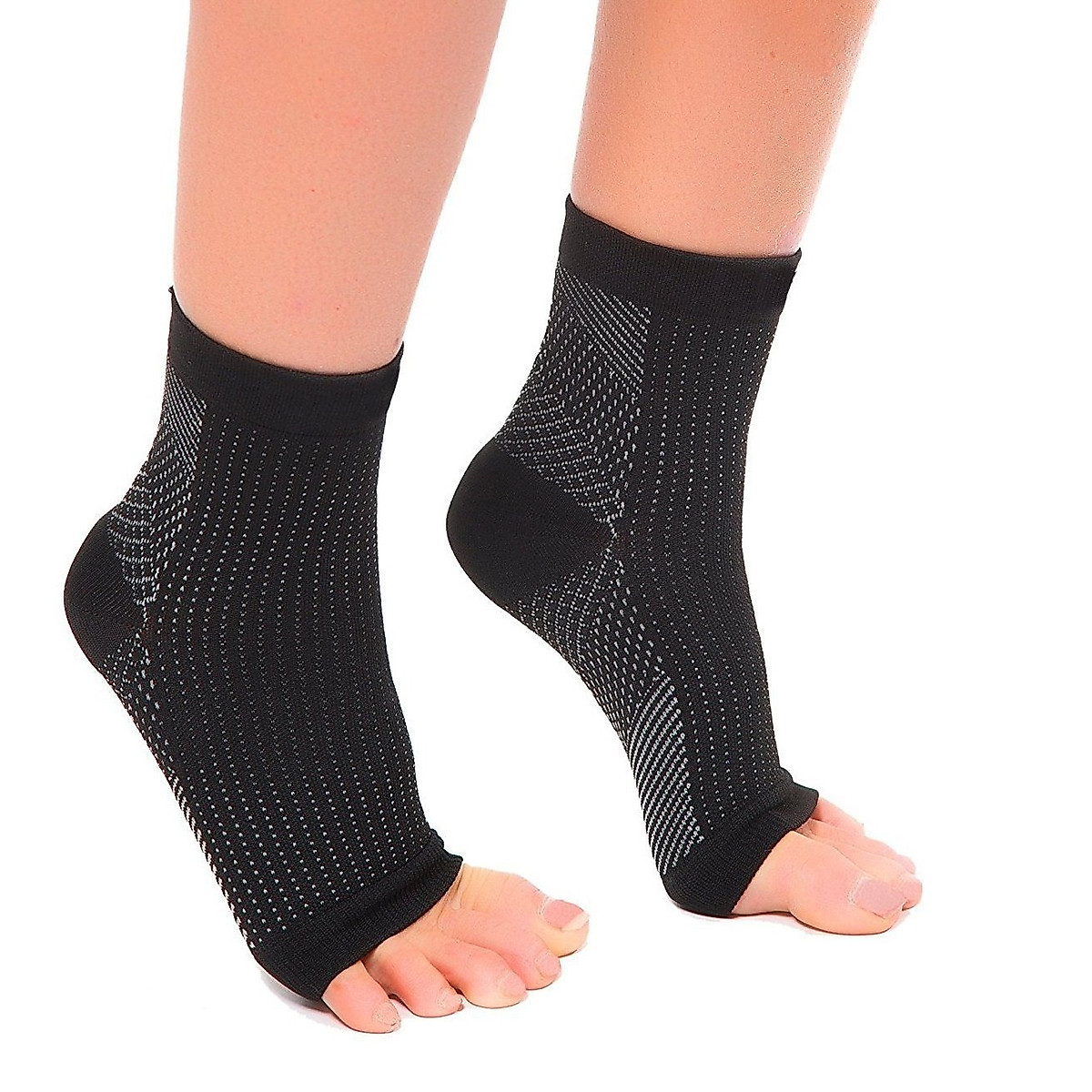 BcurbSox Ankle Sleeve Plantar Fasciitis for Men Women Foot Heel Arch Support Ankle Compression Socks Reduce Swelling Joint Pain Injury Recovery Achilles Tendon (Black - 1 Pair, Small/Medium)