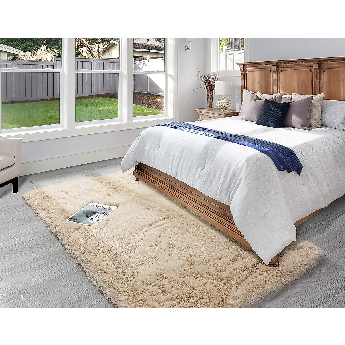 Amangel Ultra Soft Fluffy Shag Rug, Fuzzy Area Rug for Bedroom, 4' x 6', Plush Shaggy Carpet for Living Room, Cute Furry Rugs for Kids Girls Room Baby Nursery Home Decor, Luxury Floor Carpet, Beige