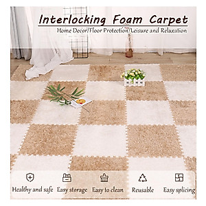 EVA Foam Interlocking Carpet Tiles - 0.47 Inch Thick Puzzle Floor Play Mat for Protective -12X12 Inch Area Rug-12 Pcs(Color:White+Dark Coffee)