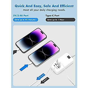 USB Charger, Flymic 30W 6 Port USB Charger Station for Multiple Devices USB Power Strip USB C Charger Block USB Charging Hub for iPhone 14/13 Pro Max/13 Pro/13, iPad Pro, Switch, Galaxy S21 (White)