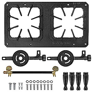 Propane Burner,Gas Burners for Cooking Outdoor,Gas Stove Burner, Camping Stove Propane Portable,Propane Grill Camping Iron Cast, 2 Burners Patio Yard Camping BBQ Cooking