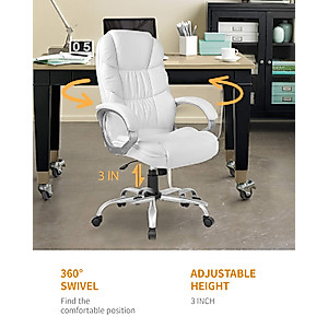 Office Chair Computer High Back Adjustable Ergonomic Desk Chair Executive PU Leather Swivel Task Chair with Armrests Lumbar Support (White)