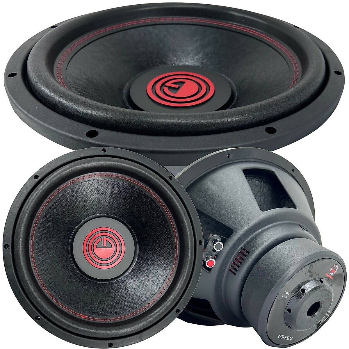 Gravity 1x 15 Inch 2400 Watt Car Audio Subwoofer w/ 4 Ohm DVC Power 15 in. Sub - Feature Dual Voice Coil, Thick Magnet, Design for Car, ATV, Van, High Performance Car Show