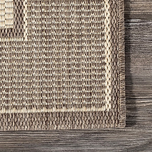 nuLOOM Gris Bordered 8 Square Indoor/Outdoor Area Rug for Living Room Patio Deck Front Porch Kitchen, Beige/Tans