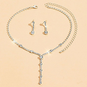 Unicra Rhinestone Bride Necklace Earrings Set Silver Crystal Bridal Wedding Jewelry Sets Prom Costume Jewelry Set Party Choker Necklace for Women and Brides (A Silver)