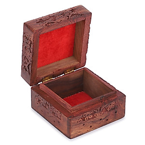 Ajuny Wooden Hand Carved Decorative Keepsake Box Jewelry Armoire Treasure Chest Trinket Holder Storage Travel Organiser Perfect Unique Gifts Ideas for Men and Women