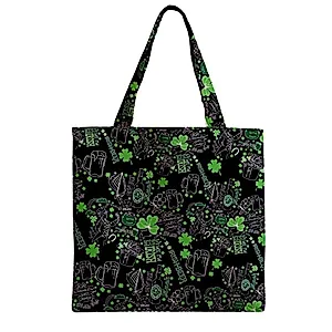 CowCow Reusable Mini Grocery Tote Bag Shamrock Black & Green St Patrick Beer Zipper Grocery Tote Bag