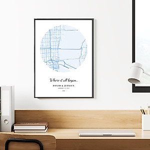 RAREVAY Where It All Began Made in USA, Where We Met, Our First Date Map - Personalized Map for Him or Her, Customizable with Names and Special Dates Gift Him, Her, Heart Art(12 * 16inch)
