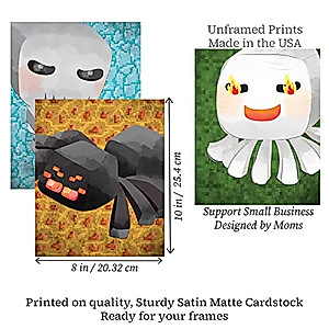 Mining Away - Pixel Video Game Craft Miners Room Wall Hanging Art Prints Decor Poster Sign Pictures Bedroom (Set of Six)