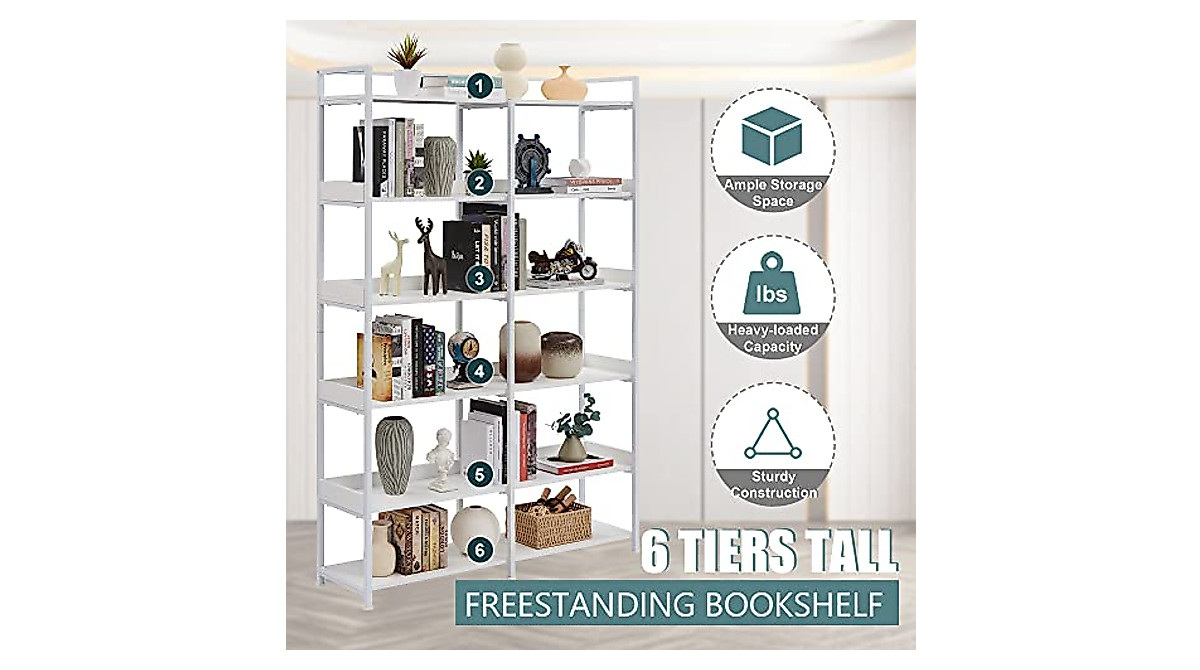 Merax 6-Tier Tall Bookcase - Modern Industrial Storage Shelf