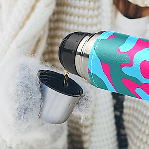 Stainless Steel Leather Vacuum Insulated Mug Crazy Colors Thermos Water Bottle for Hot and Cold Drinks Kids Adults 16 Oz