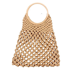 Nice Pies Summer Straw Beach Bag Handmade Cotton Rope Woven Handbags Fishing Net Storage Bag…