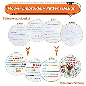 FOXTSPORT 4 Set Embroidery Starter Kit for Beginners,Stamped Embroidery Kits with Pattern and Instructions,Hand Embroidery Starter Kit Embroidery Hoops and Color Threads (Underwater World)