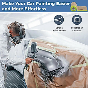 yeesport 4 Rolls Pre-Taped Masking Paper for Painting, 6 in x 50 Ft Tape and Drape Painters Paper, Paint Adhesive Protective Paper Roll for Covering Skirting, Door Frames, Cars