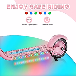 Kids Electric Scooter Ages 6-12 Gobazaar, Colorful LED Lights, Up to 8-10 MPH & 7.5 Miles,150W Electric Scooter for Kids with 3-Speed Adjustment,4-Height (Pink)