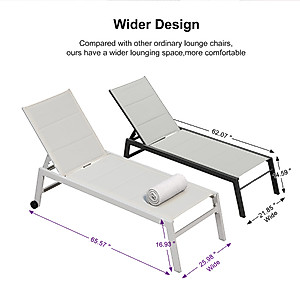 PURPLE LEAF Outdoor Chaise Lounge Set Adjustable Sunbathing Recliner with Side Table for Poolside Beach Outside Patio Aluminum Chaise Lounger Cream