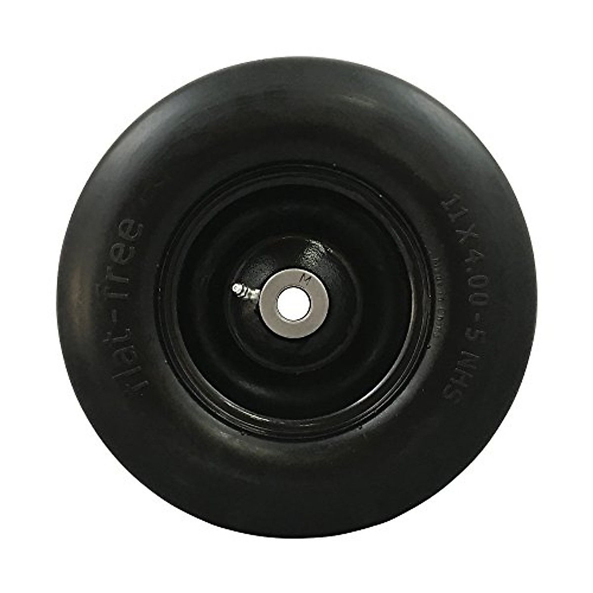 MARASTAR 00232 Universal Fit Flat Free 11 x4.00-5 Lawnmower Tire Assembly, 3.4" Centered Hub, 3/4" Bushing