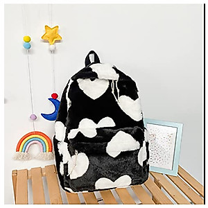 Plush Backpack Y2K Black Love Hearts Kawaii Love Heart Backpack Cute Aesthetic Backpack for School Teen Girls (Black)