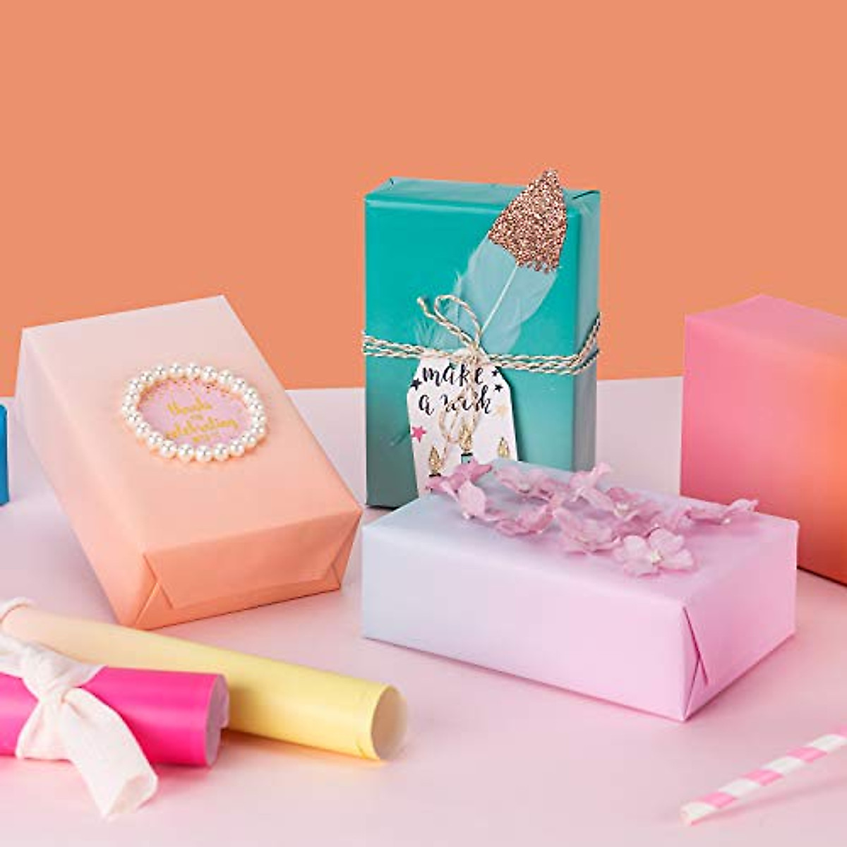 WRAPAHOLIC Wrapping Paper Roll - Gradient Color for Birthday, Wedding, Holiday Baby Shower - 4 Rolls - 30 inch X 120 inch Per Roll