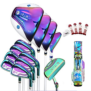 LOWLO 13 Pcs Complete Golf Clubs Set for Women Right Handed Includes 460cc Alloy Driver, Fairway Woods, Hybrid, 6-#SW, Putter and Golf Stand Bag