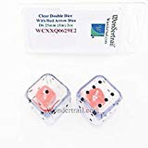 Wondertrail Clear Double Dice with Red Arrow Dice Inside Clear D6 Aprox 25mm (1in) Pack of 2