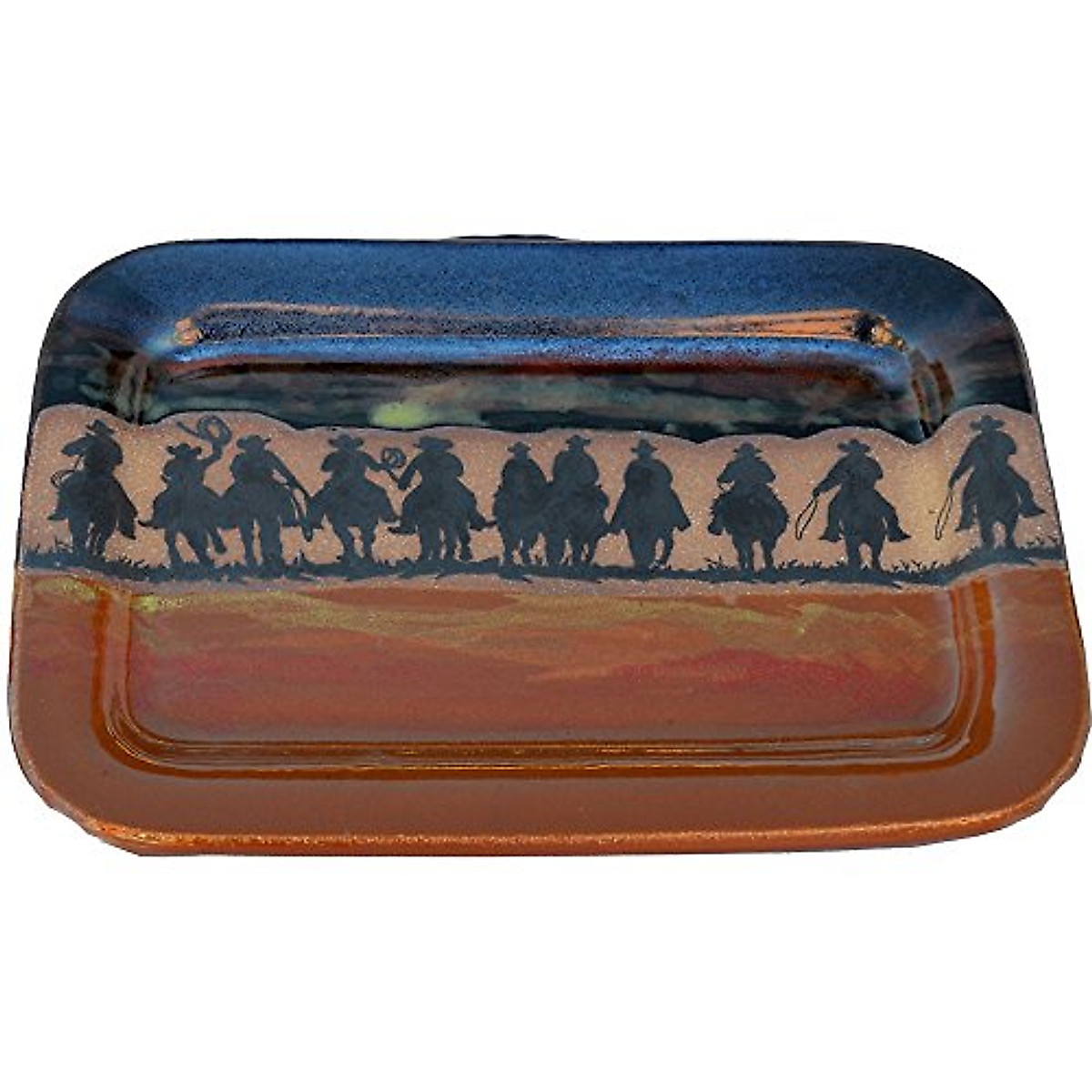 ALWAYS AZUL POTTERY Cowboy Roundup Rectangular Platter in Azulscape Glaze - Handmade Pottery Platter- Ceramic Dinnerware and Kitchen Tableware - Rectangular Serving Plate for Food Dishes and Display