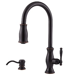 Pfister GT529-TMY Hanover 1-Handle Pull-Down Kitchen Faucet with Soap Dispenser, Tuscan Bronze
