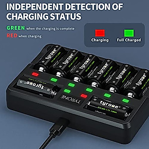 tyrone CR123A Rechargeable Batteries, 123A Lithium Battery for Arlo Camera VMC3030 VMS3330 3530 Alarm System, Flashlights 16 Pack CR 123A 3.7V 850mAh Batteries with Charger