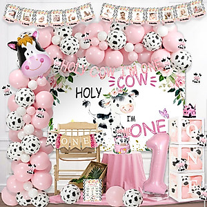Fiesec Holy Cow I'm One Birthday Decorations, Cow First Birthday Party Supplies Girl, Cow Print 1st Decorations, 1st Birthday Girl Decorations