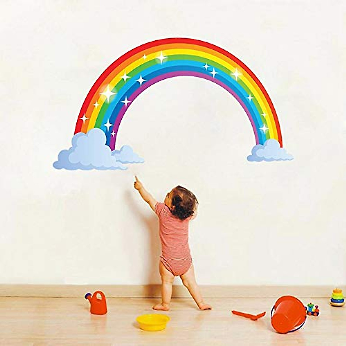 Rainbow Wall Decals wich Clouds, Peel and Stick Removable Wall Stickers for Kids Nursery Bedroom Living Room,Wall Decor 28.7 x15.7inch