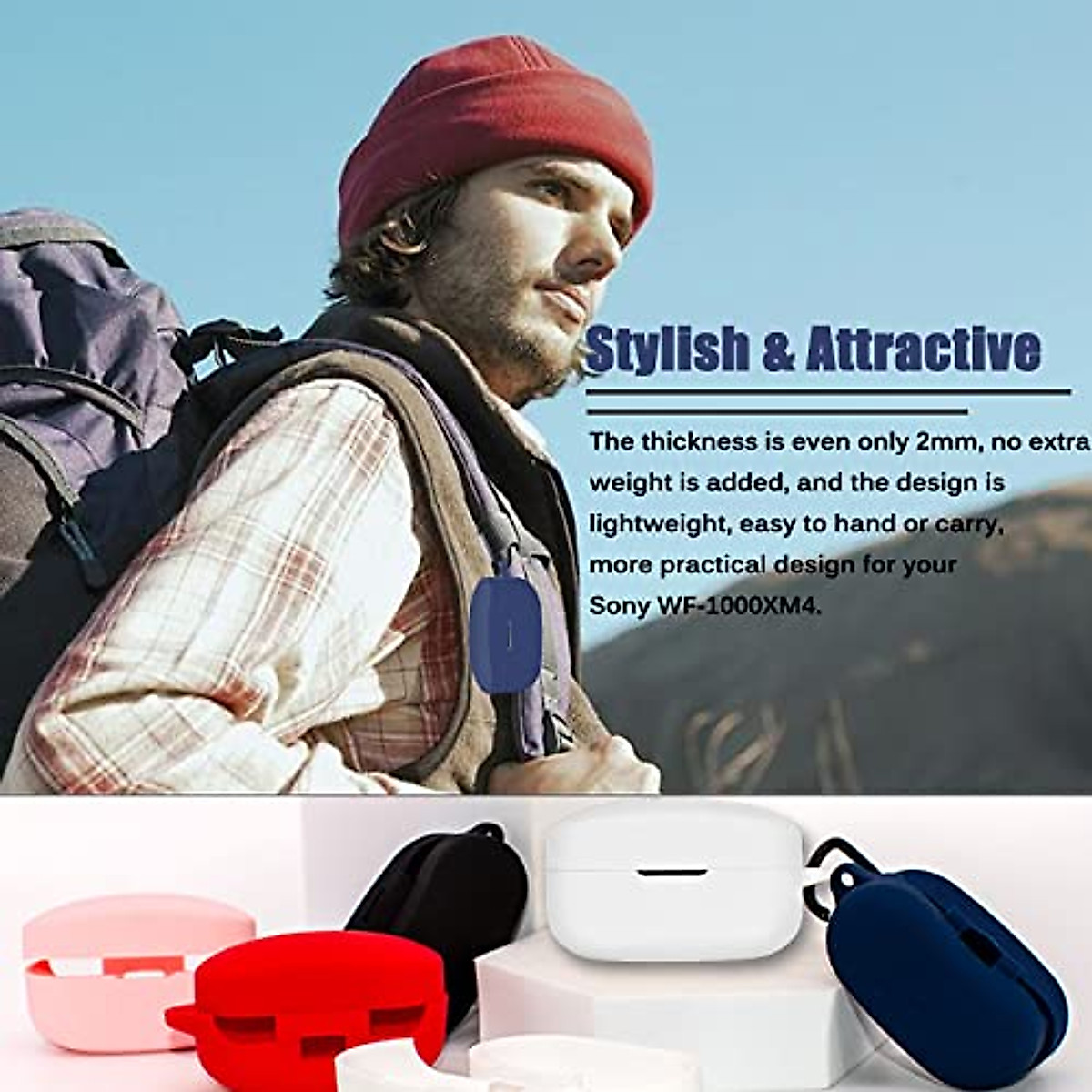 Miimall Compatible for Sony WF-1000XM4 Case, [Anti-Lost Keychain][Washable][Ultra-Thin] Soft Silicone Protective Case Cover for XM4 Earbuds Case 2021(Blue)