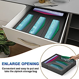 MFTEK Ziplock Bag Organizer for Kitchen Drawer, Plastic Bag Holder Baggie Storage Organizer, Compatible with Gallon, Quart, Sandwich and Snack Variety Size Bag