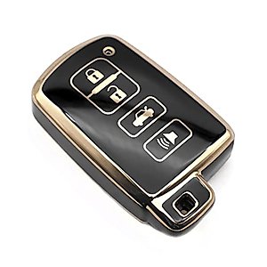 FEYOUN Key Fob Cover Compatible with Toyota Avalon Camry Corolla RAV4 Sequoia Highlander Smart 4 Buttons TPU Remote Keyless Key Fob Case Protection Shell Accessories, Black