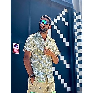 COOFANDY Men Hawaiian Floral Shirts Loose Fit Tropical Holiday Linen Beach Shirts