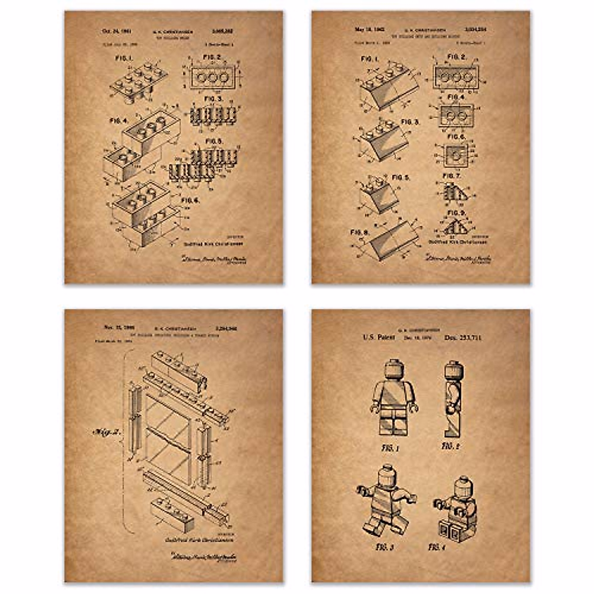 Lego Patent Art Prints - Set of 4 Photos - Toy Game Room Wall Decor