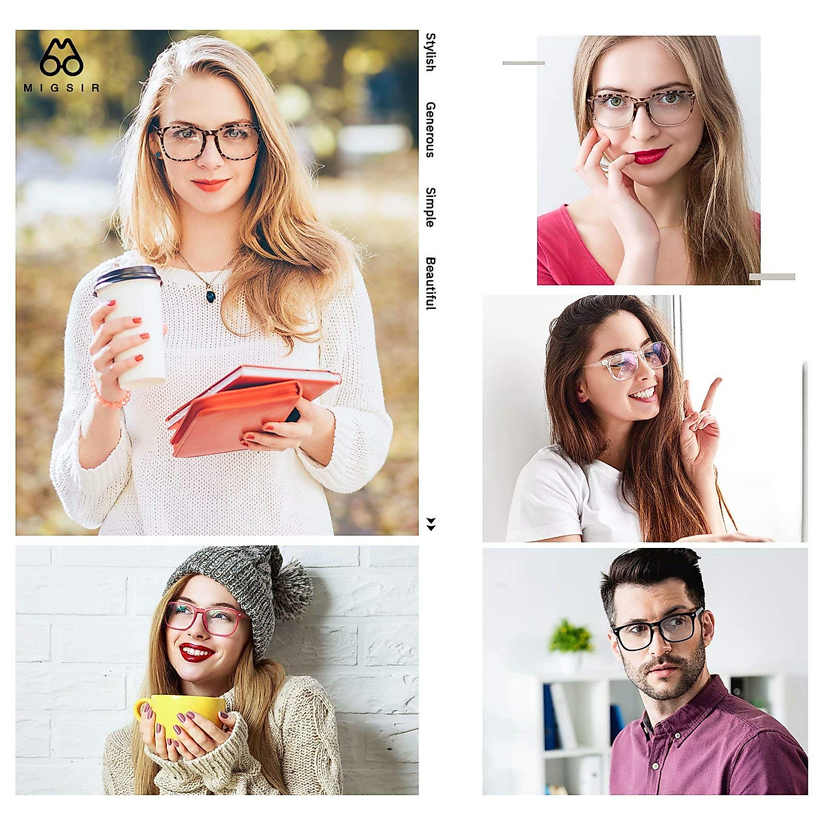 MIGSIR 6 Pack Blue Light Blocking Glasses for Computer Gaming, Fashion Fake Anti Eye Strain Eyeglasses for Women Men (A1 5 Pack Mix)