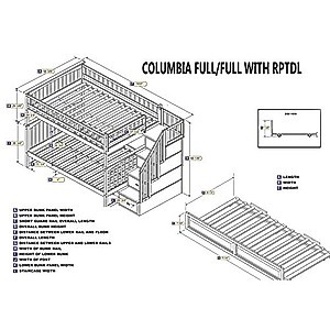 Atlantic Furniture AB55832 Columbia Staircase Bunk Bed with Raised Panel Trundle Bed, Full/Full, White