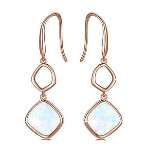 925 Sterling Silver Rose Gold Plated White Opal Dangle Earrings, October Birthstone Dainty Opal Earrings for Women, Bridal Wedding Jewelry Gift for Brides
